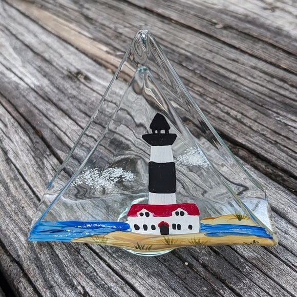 Art | Glass Pyramid Shaped Lighthouse Art Piece Hand Painted Made In ...